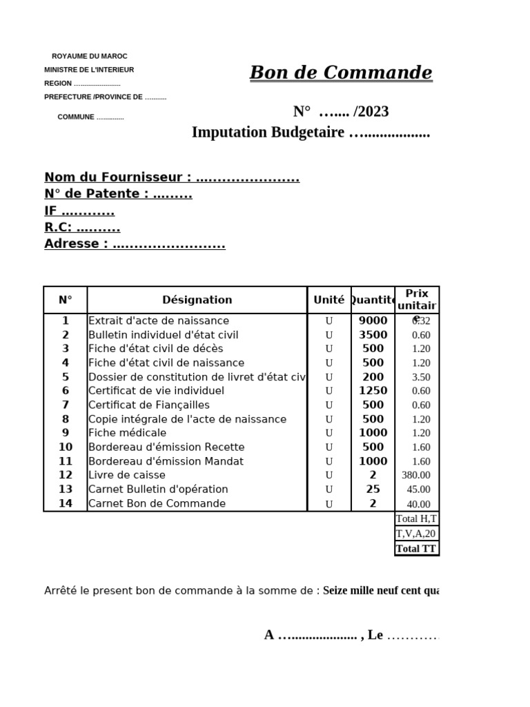 Bon de Commande | PDF