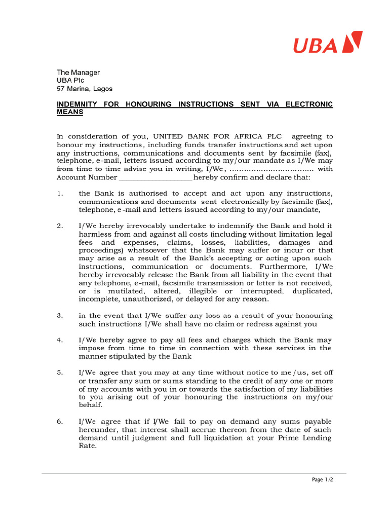 Indemnity Form | PDF