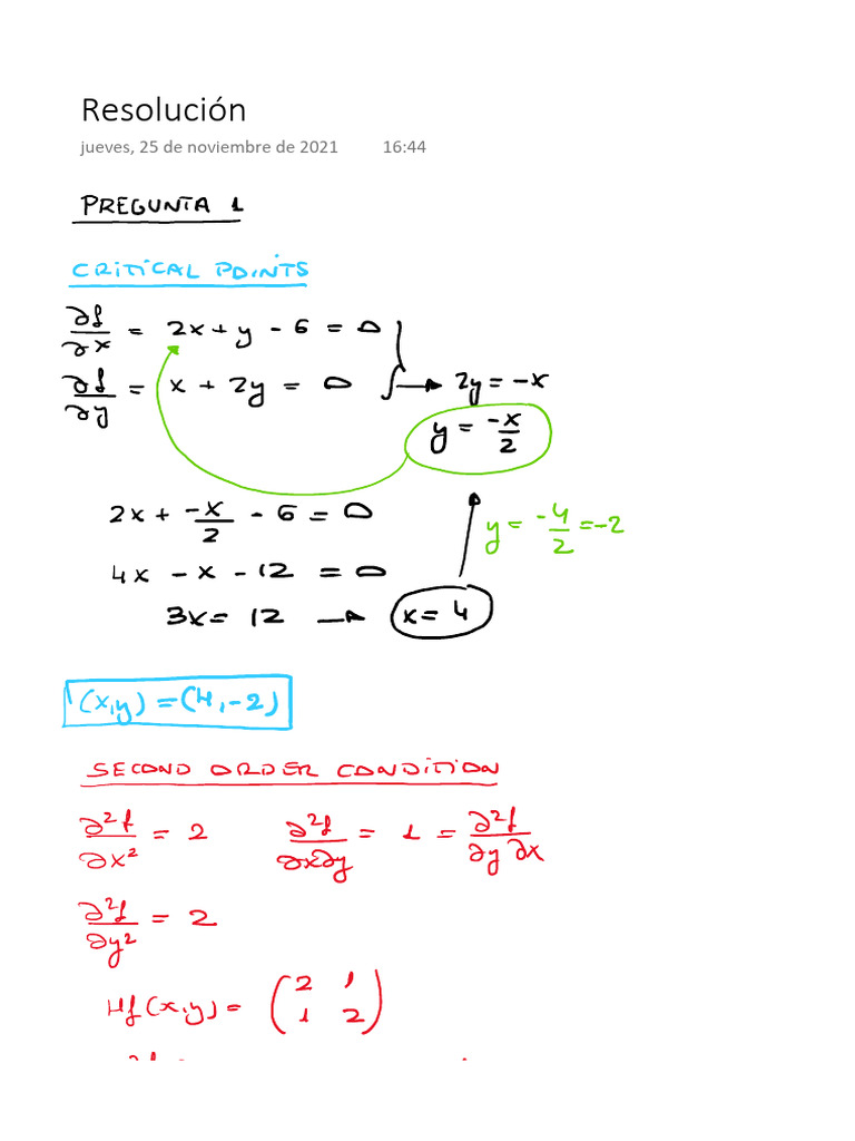 Cuestionario Unconstrained Optimization | PDF