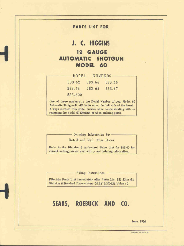 JC Higgins Sears Model 60 Parts List | PDF