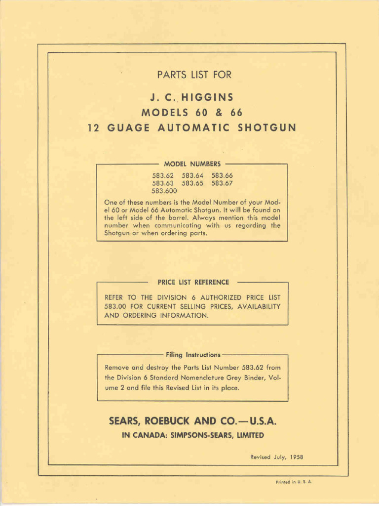 JC Higgins Sears Model 60 Parts List2 | PDF