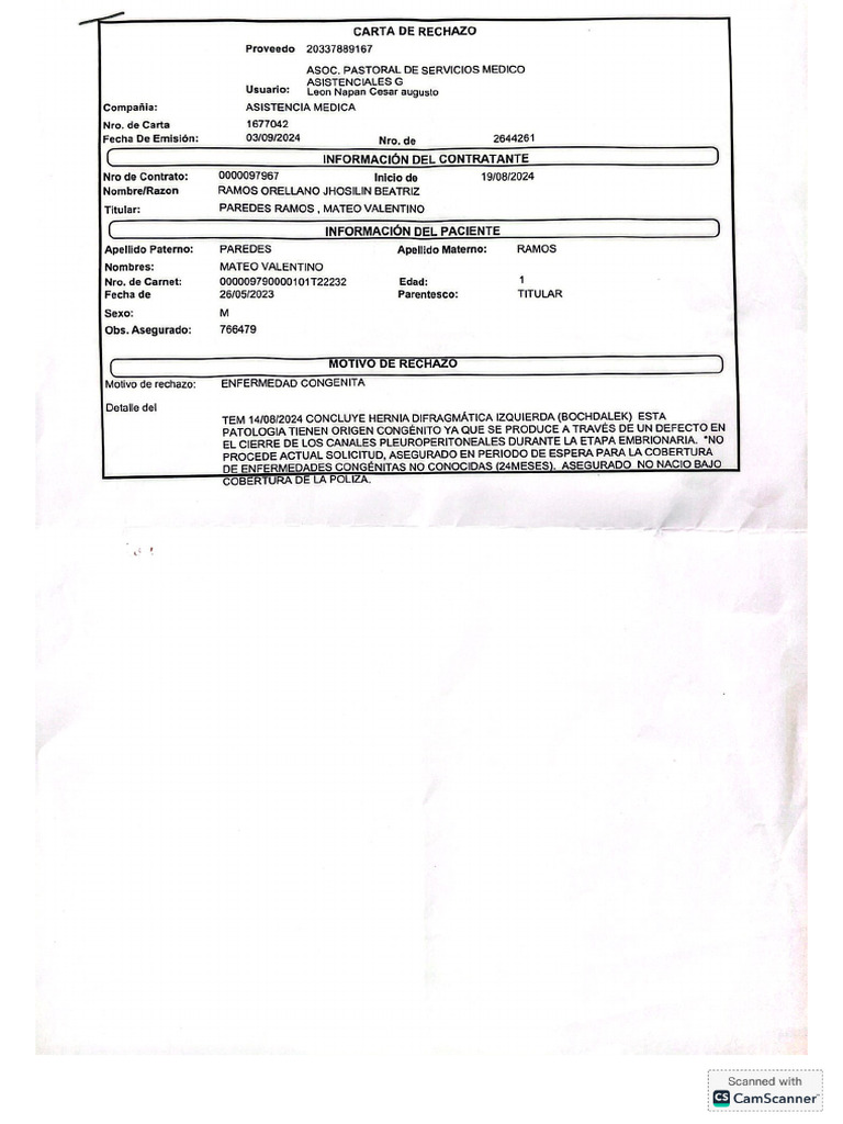 Carta de Rechazo de Rímac | PDF