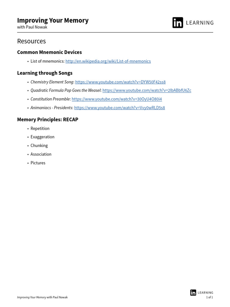 Improving Your Memory | PDF