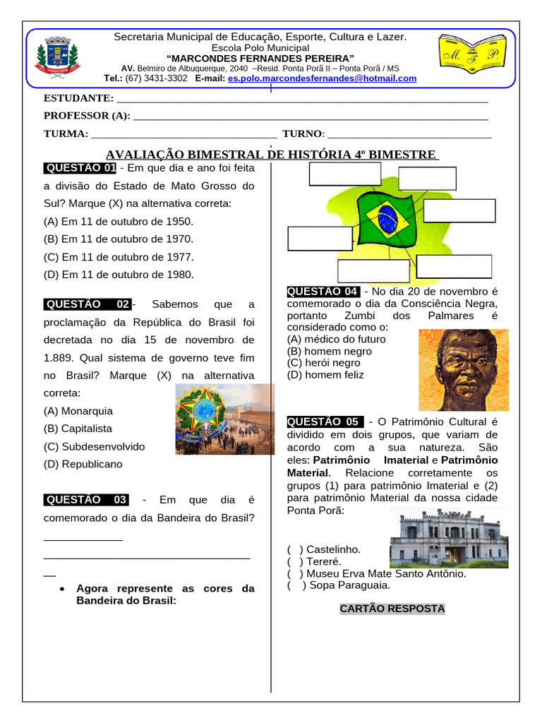 AVALIAÇÃO DE HISTORIA E GEOGRAFIA 4º Bimestre | PDF