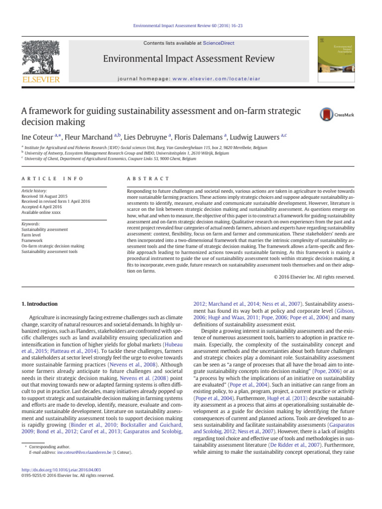 A Framework For Guiding Sustainability Assessment and On-Farm Startegic ...