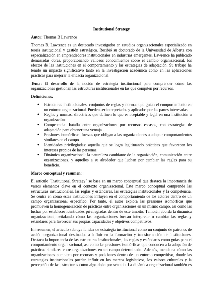 reseña institutional strategy | PDF