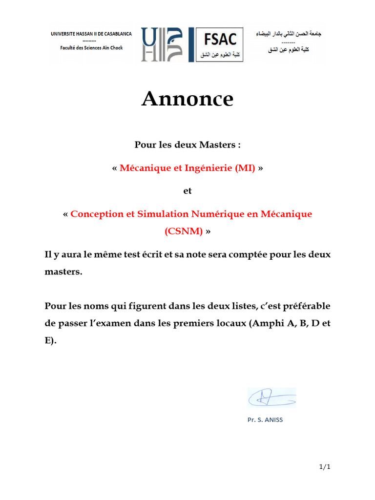 Anonce Master MI CSNM 2024 2025 | PDF