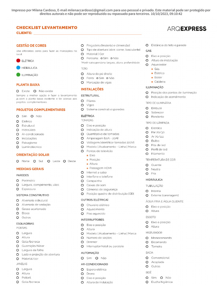 Checklist Levantamento - Arqexpress | PDF