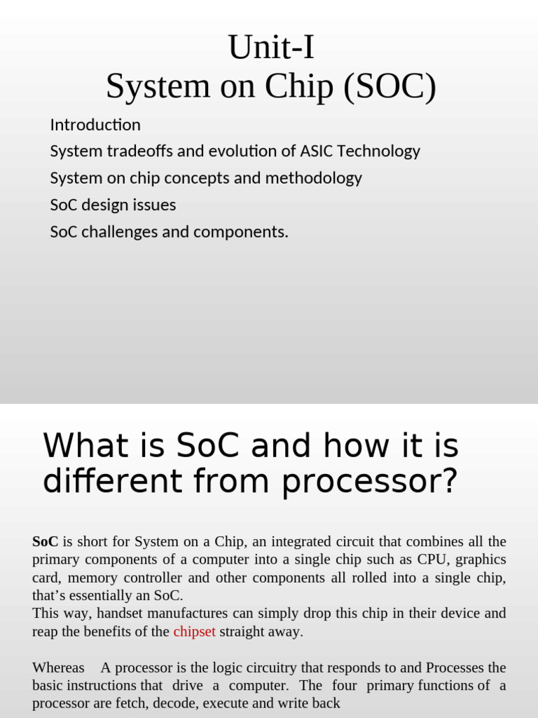 UNIT 1 System on Chip SOC | PDF | System On A Chip | Central Processing ...
