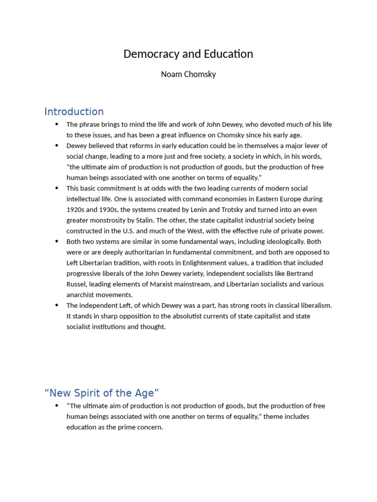 Democracy and Education - Noam Chomsky (Paper) | PDF