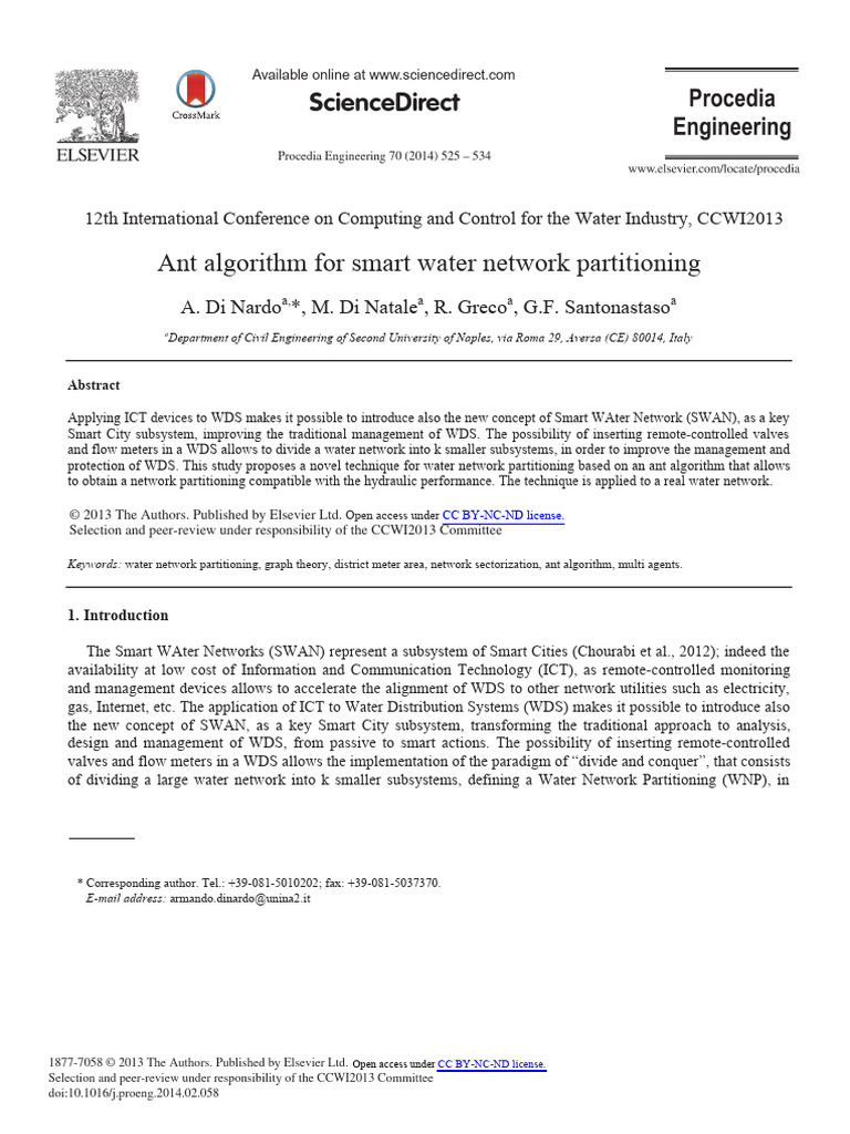 Ant Algorithm For Smart Water Network Partitioning | PDF
