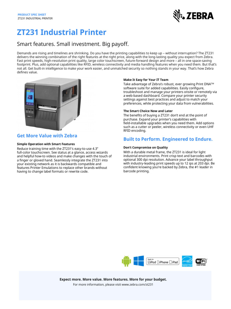 zt231 Spec Sheet en Us | PDF