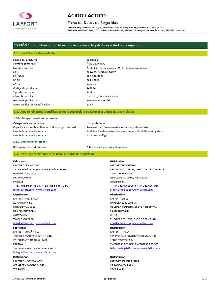 FDS ES Lactic Acid Laffort | PDF