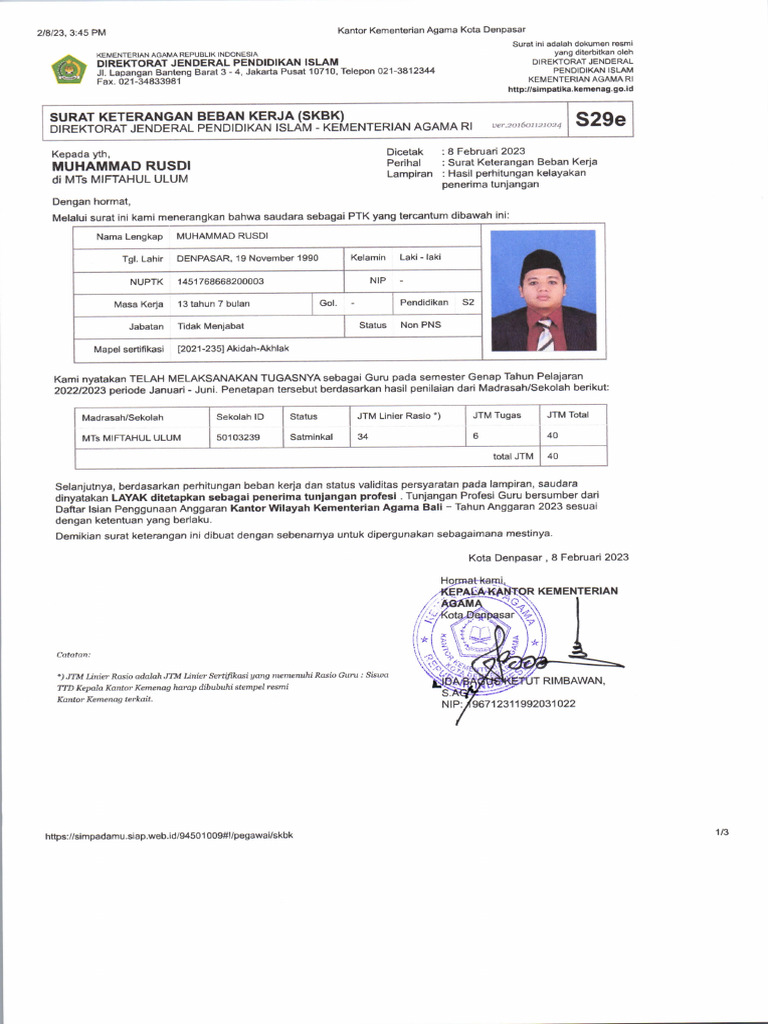 SKBK MTS Miftahul Ulum-Rusdi-1 | PDF