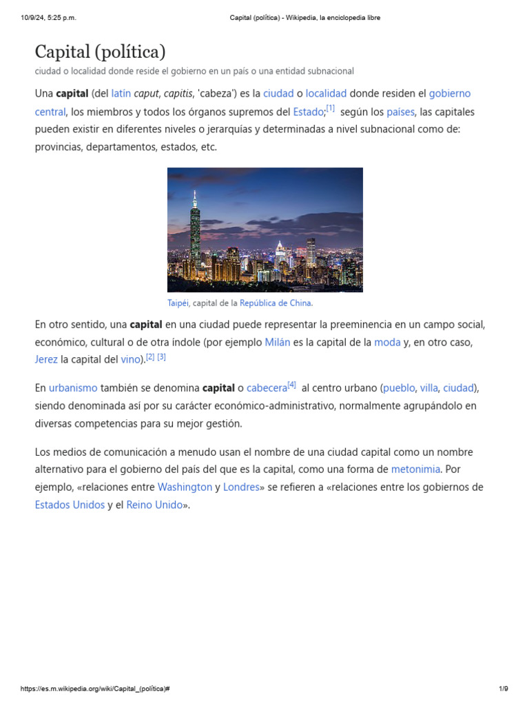 Capital (Política) - Wikipedia, La Enciclopedia Libre | PDF