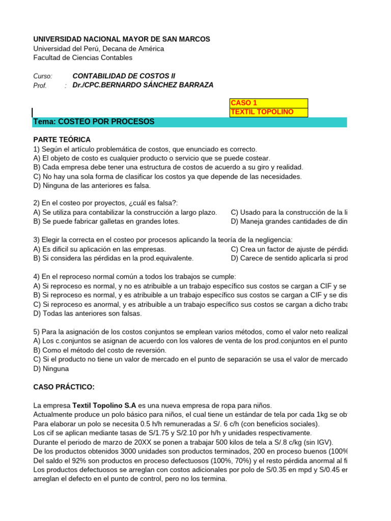 Soluc C1 Procesos Textil Conta Costos Ii | PDF