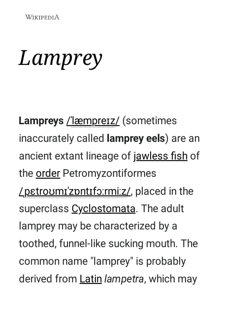 Lamprey - Wikipedia | PDF