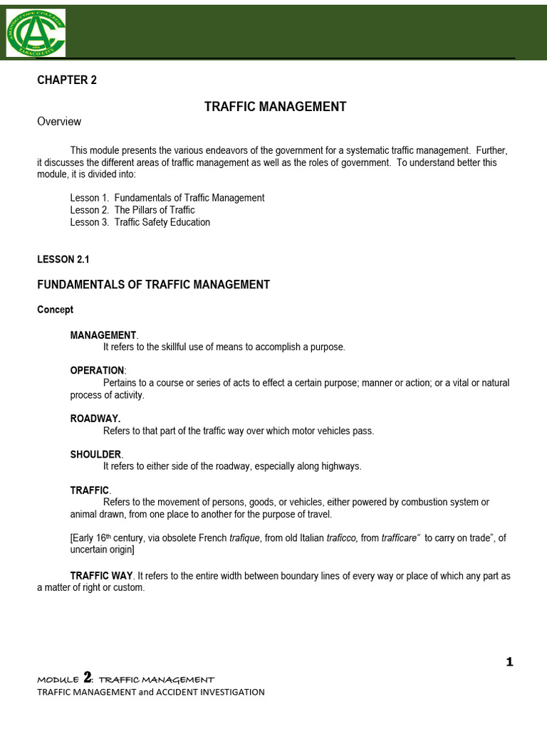 Traffic-Management-and-Accident-Investigation-Module-2 | PDF