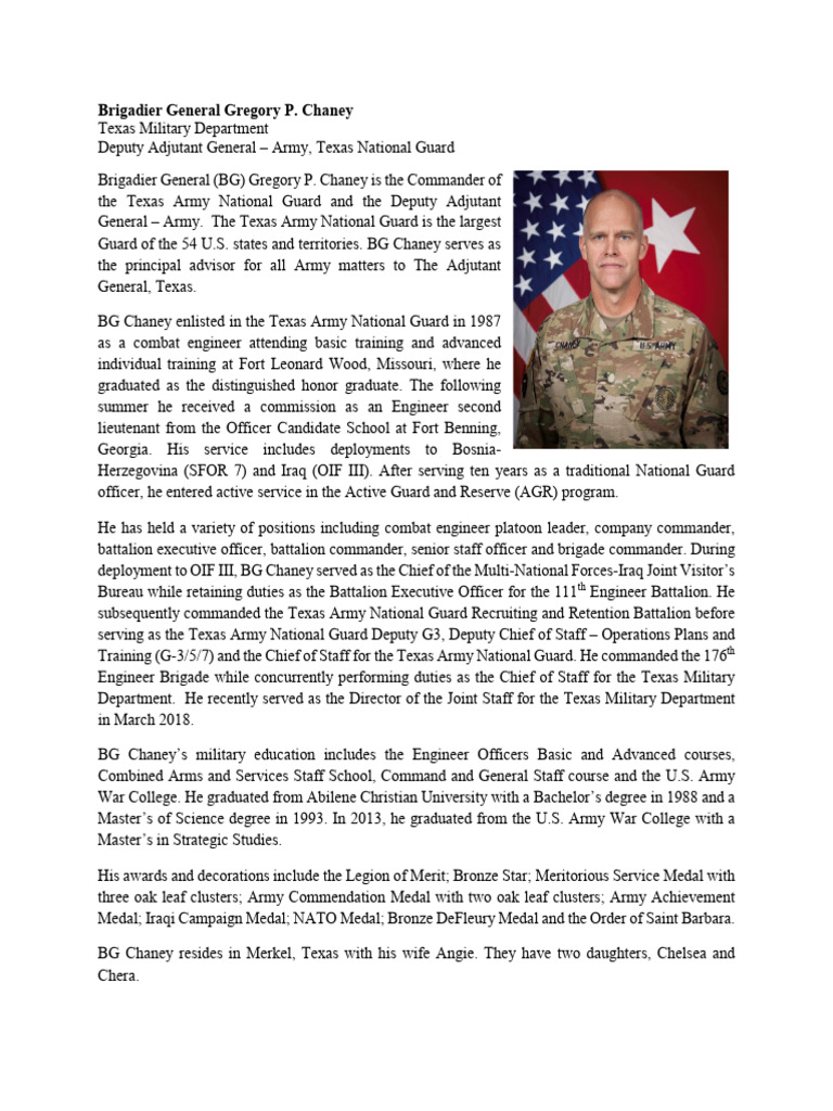 BG Chaney Biography | PDF | United States Army | Brigade