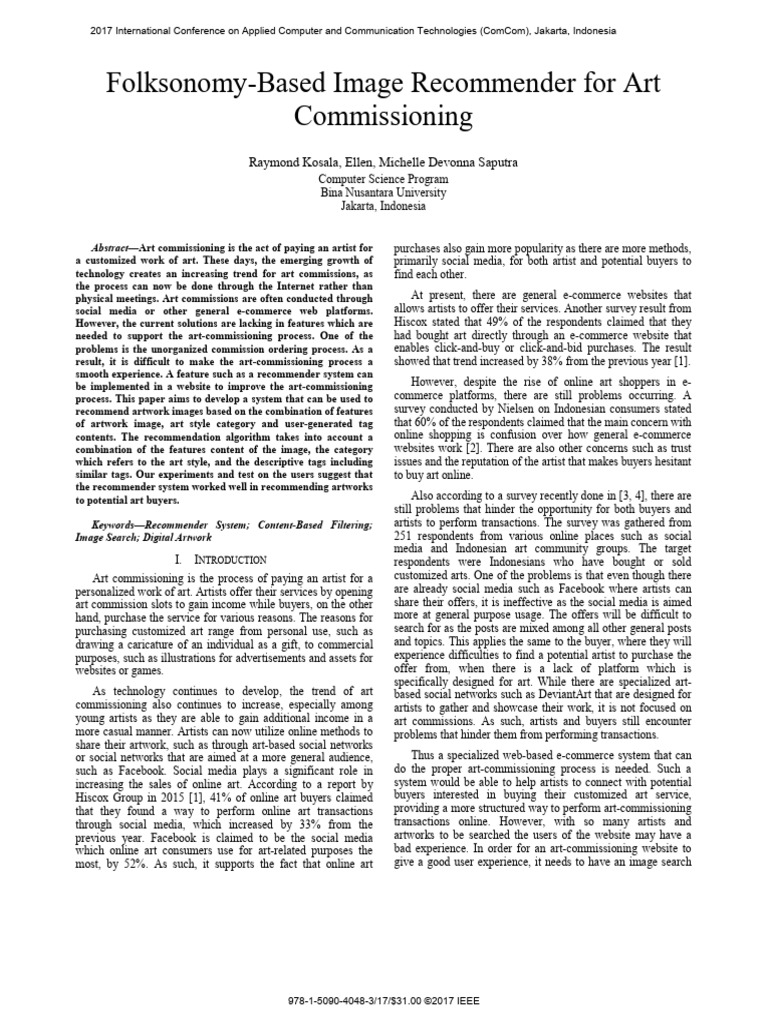 Folksonomy-Based Image Recommender For Art Commissioning | PDF