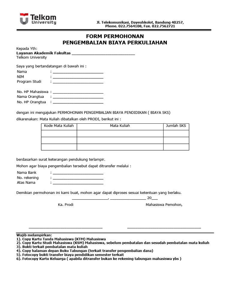 Form Permohonan Pengembalian Sks | PDF