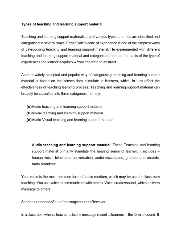 Types of Teaching and Learning Support Material | PDF