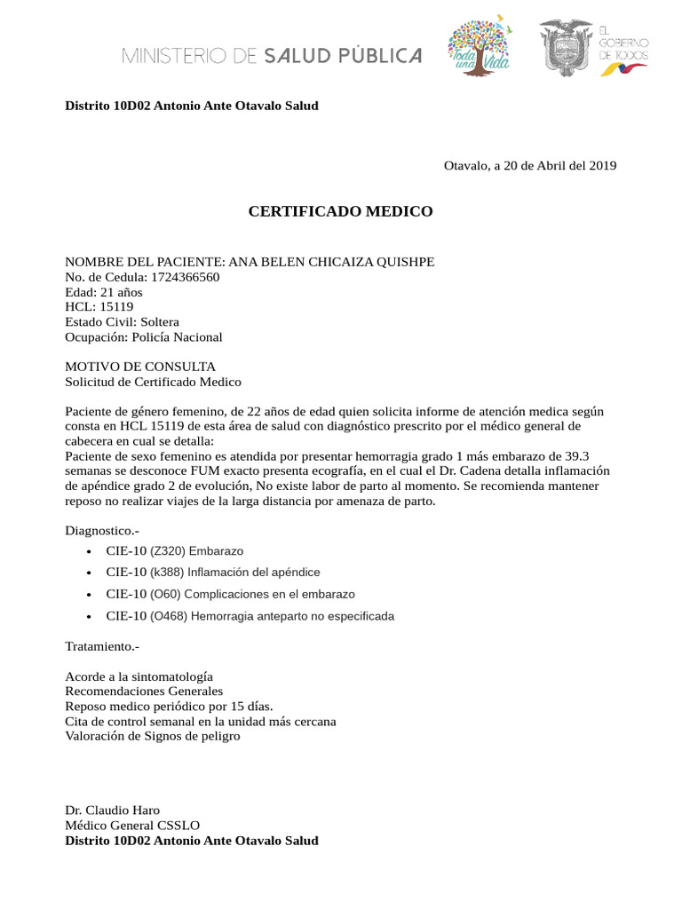 CERTIFICADO MEDICO Embarazo 2 | PDF