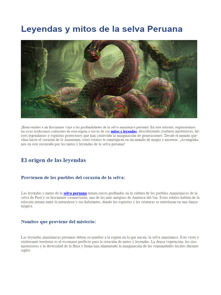 Leyendas Y Mitos De La Selva Peruana Pdf Perú Historia