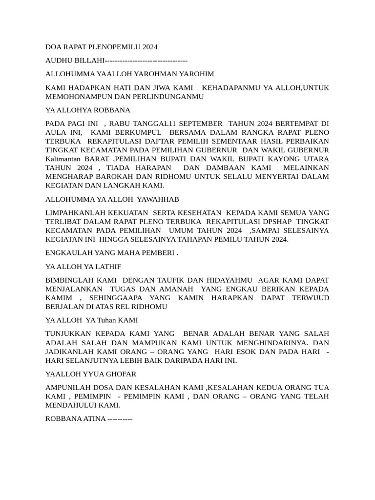 Doa Rapat Plenopemilu 2024 | PDF