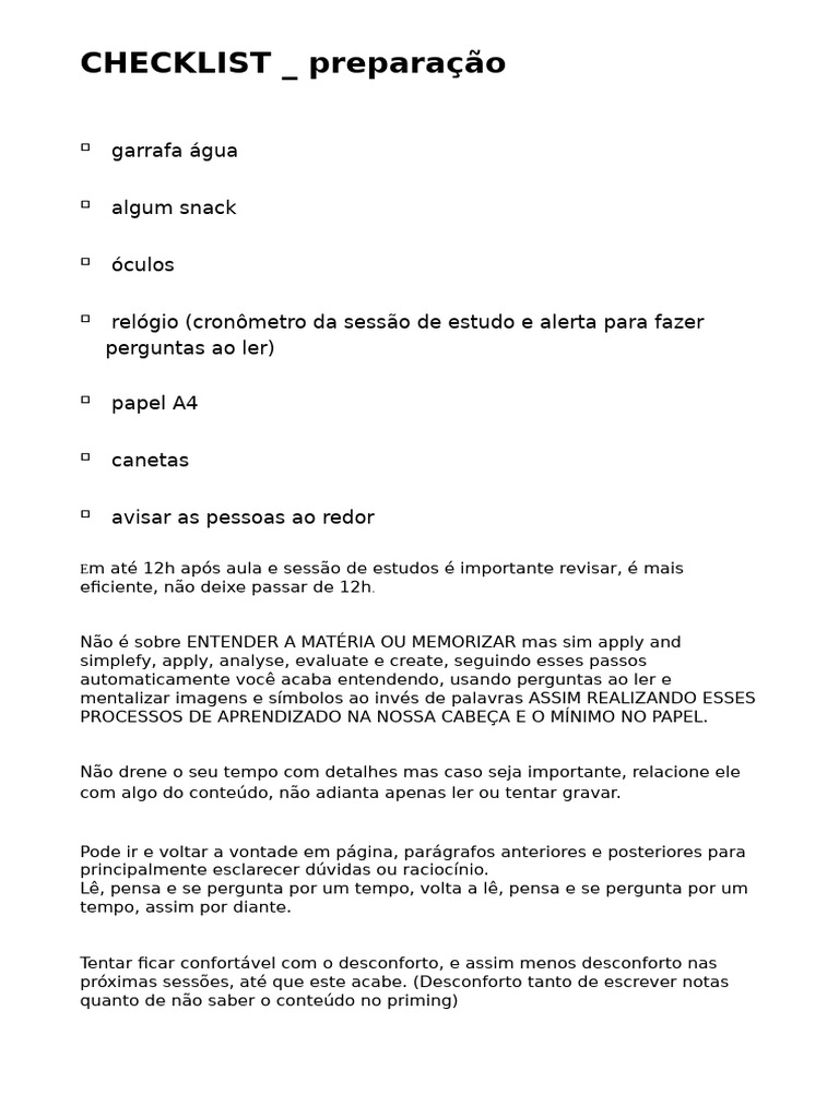 CHECKLIST Estudos | PDF