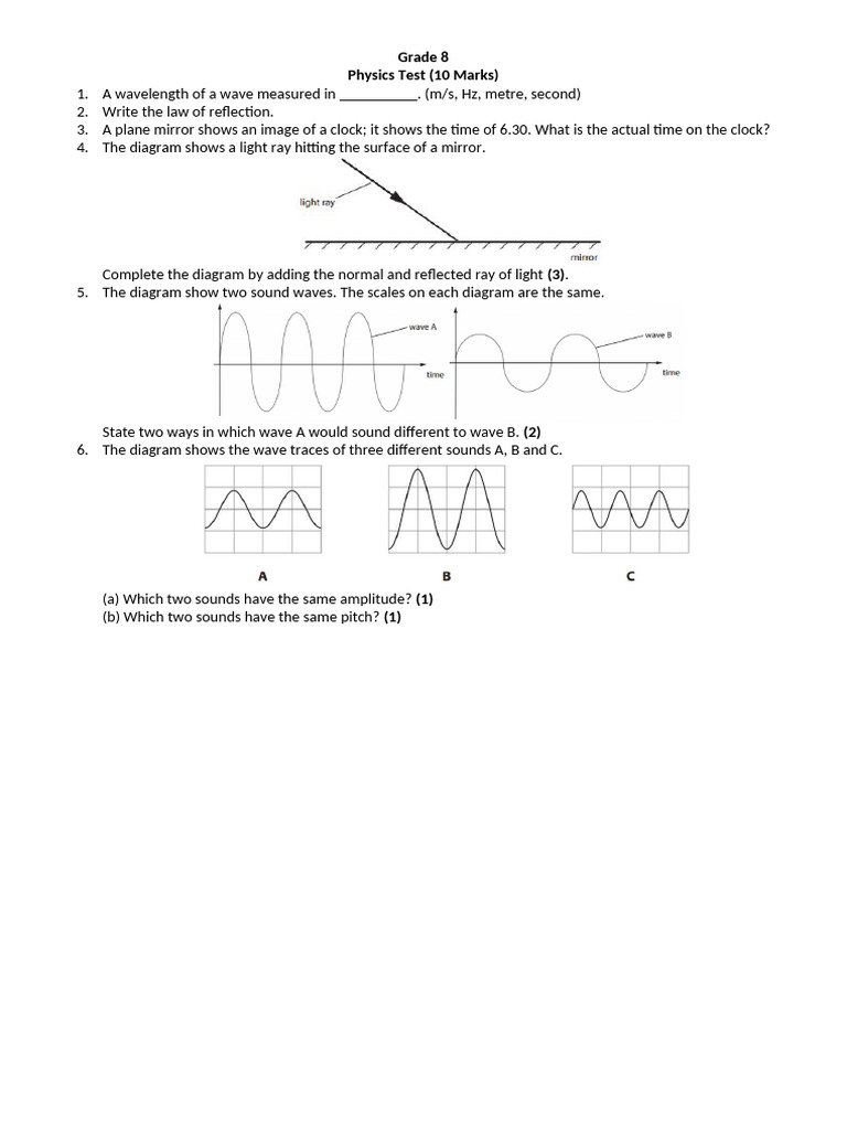Grade 8 Test Questions and Answers - Waves | PDF