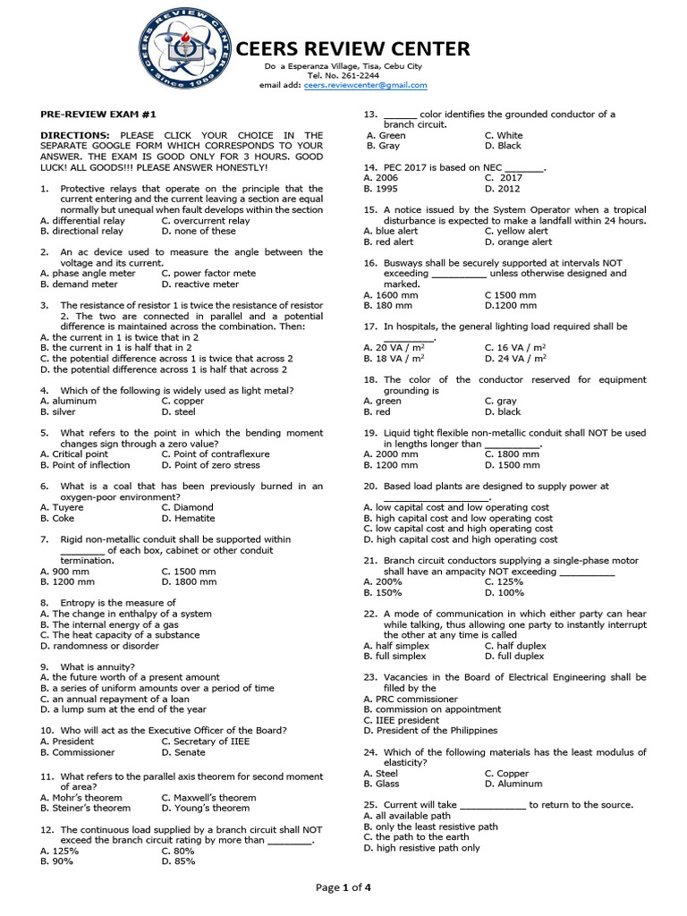Pre Review Exam 1 | PDF
