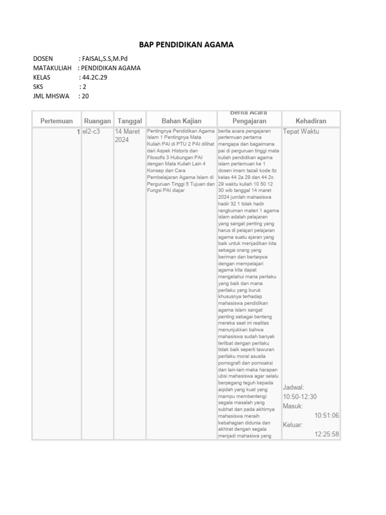 44.2C.29 AGAMA BAP,PRESENSI,PENILAIAN | PDF
