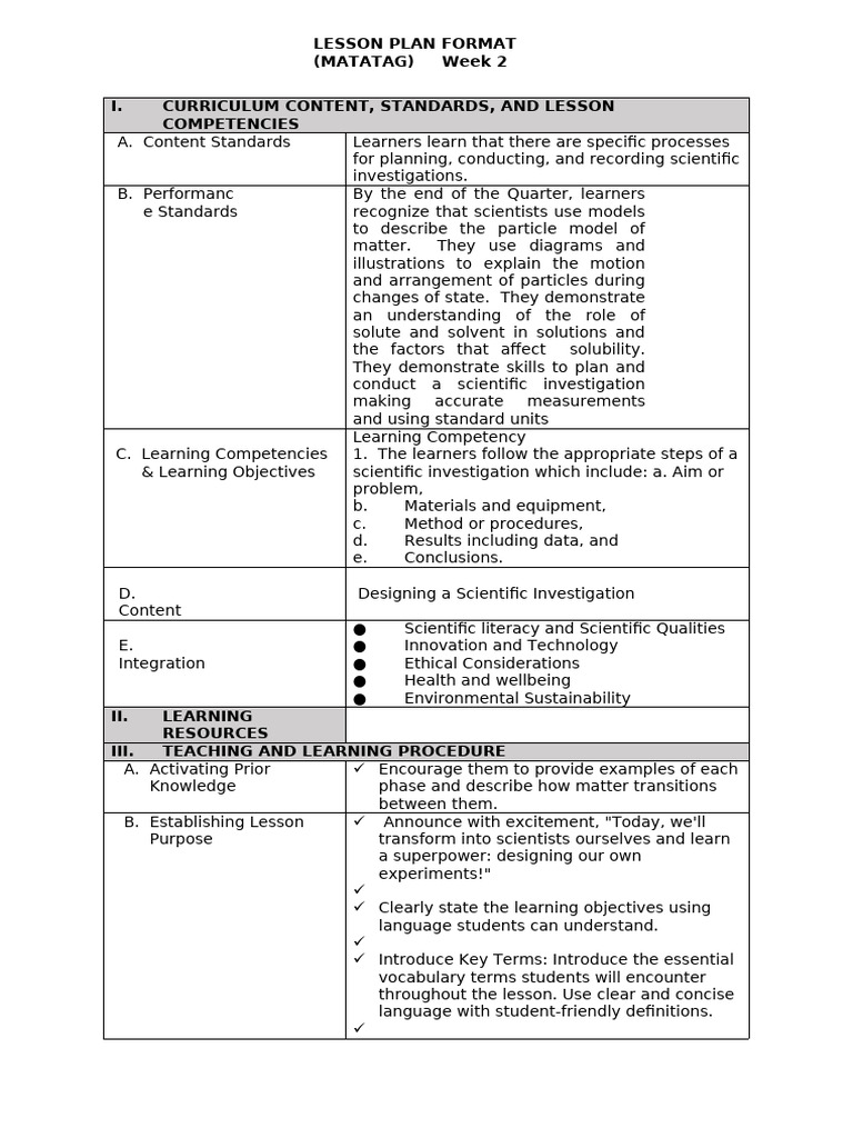 LP - Matatag Enhanced Science (Week 4) | PDF