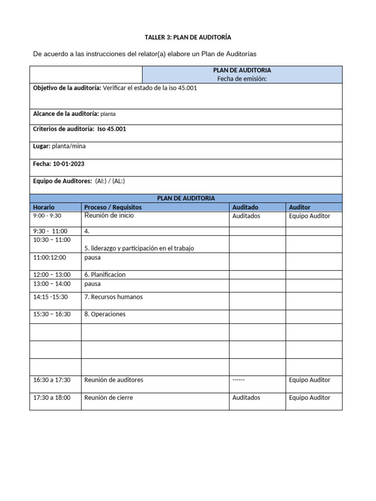 Taller 3 - Plan de Auditori Üa | PDF