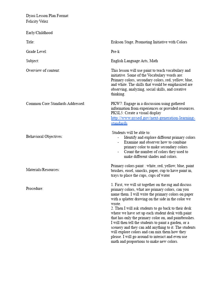 Erikson Lesson Plan | PDF