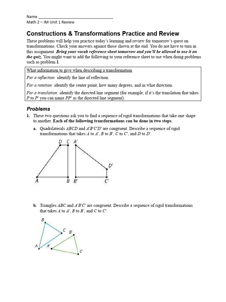 IM Unit 1 Quest Review | PDF