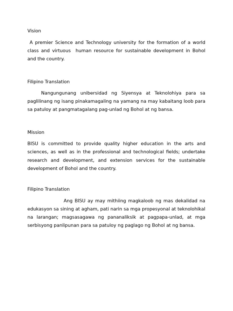 Bisu Vision Mission | PDF