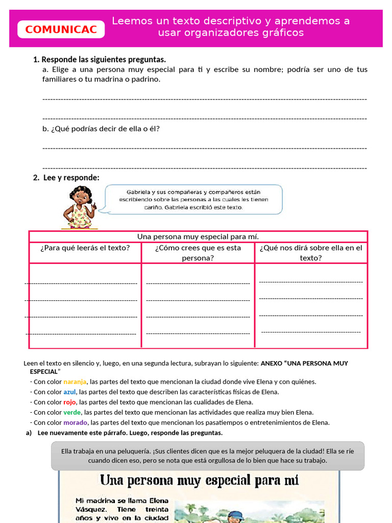 D3 A2 FICHA COM. Leemos Un Texto Descriptivo y Aprendemos A Usar ...