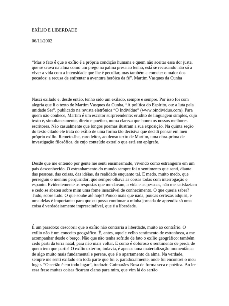 Nivaldo Cordeiro - Exílio e Liberdade | PDF