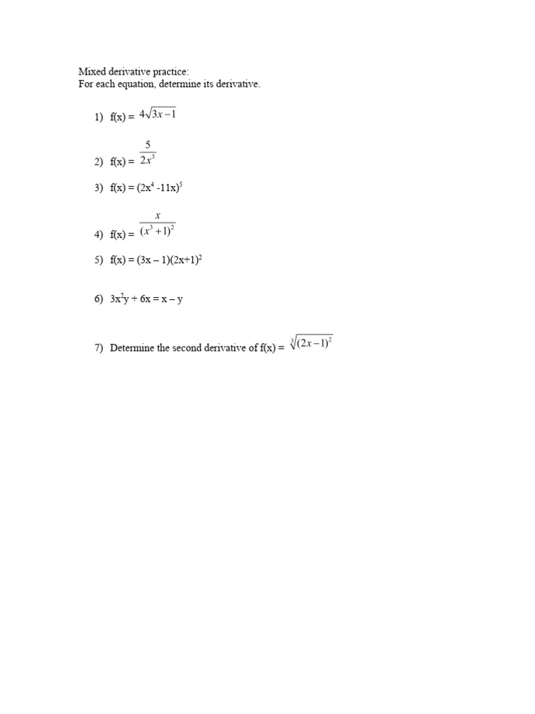 Mixed Derivative Practice Problems | PDF