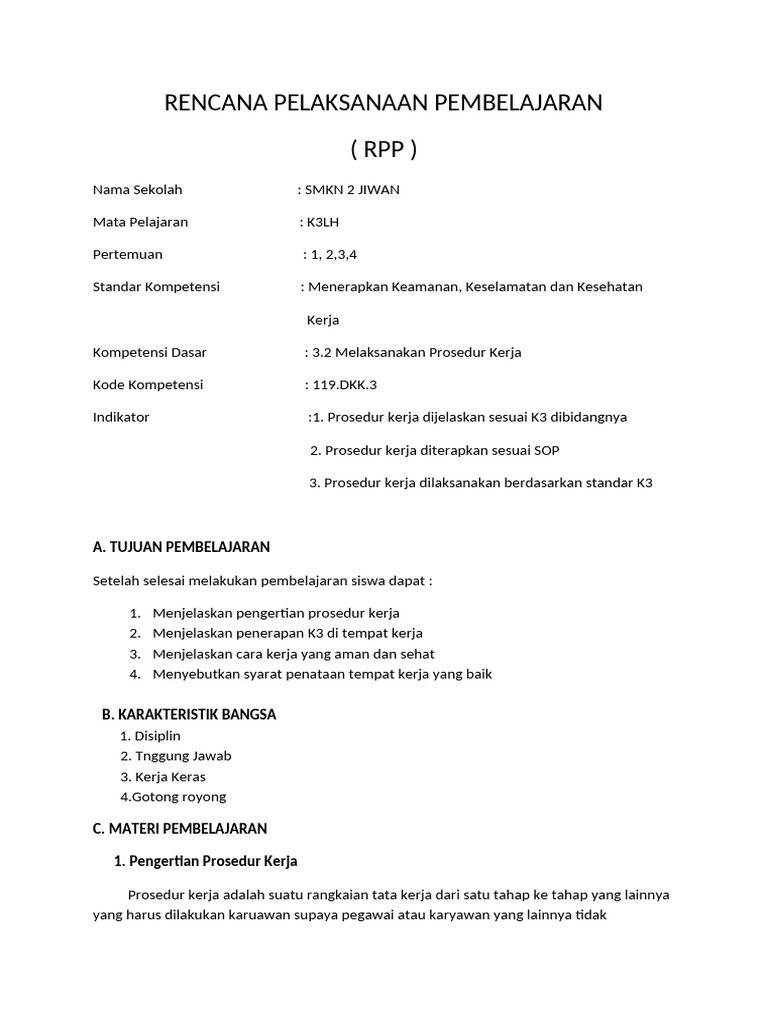 Perangkat K3LH KELAS X (2) | PDF