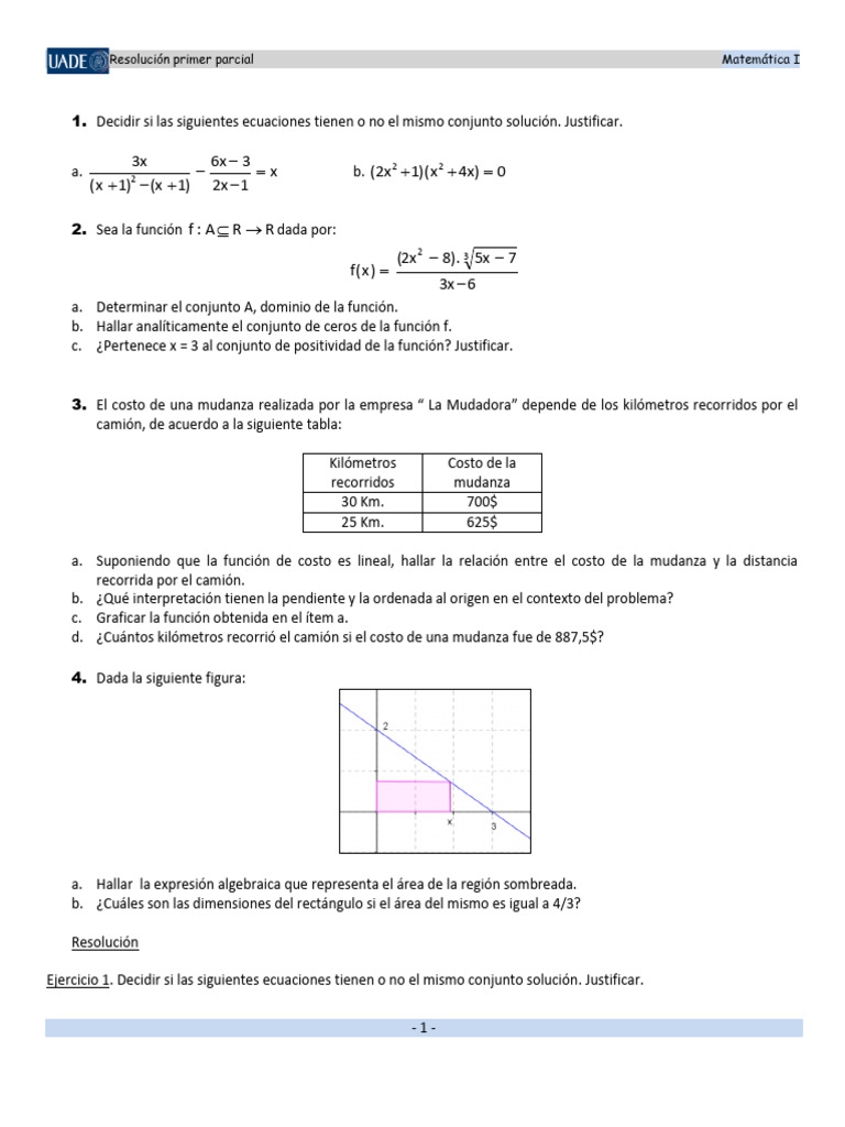 Resolcin Ejemplo de Parcial 1 Mate 1 A | PDF