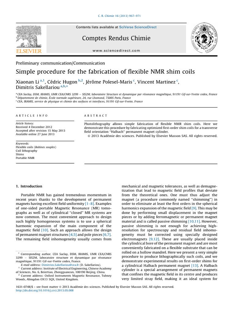 Simple Procedure For The Fabrication of Flexible NMR Shim Coils | PDF