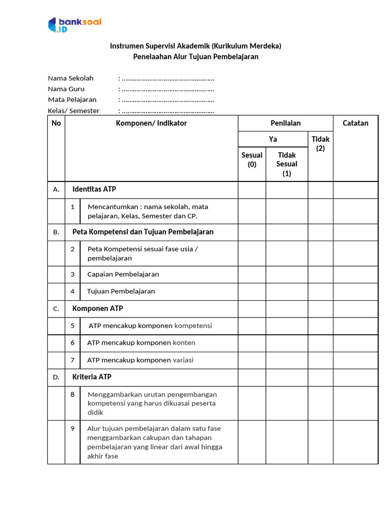 Instrumen Supervisi Penelaahan Atp | PDF