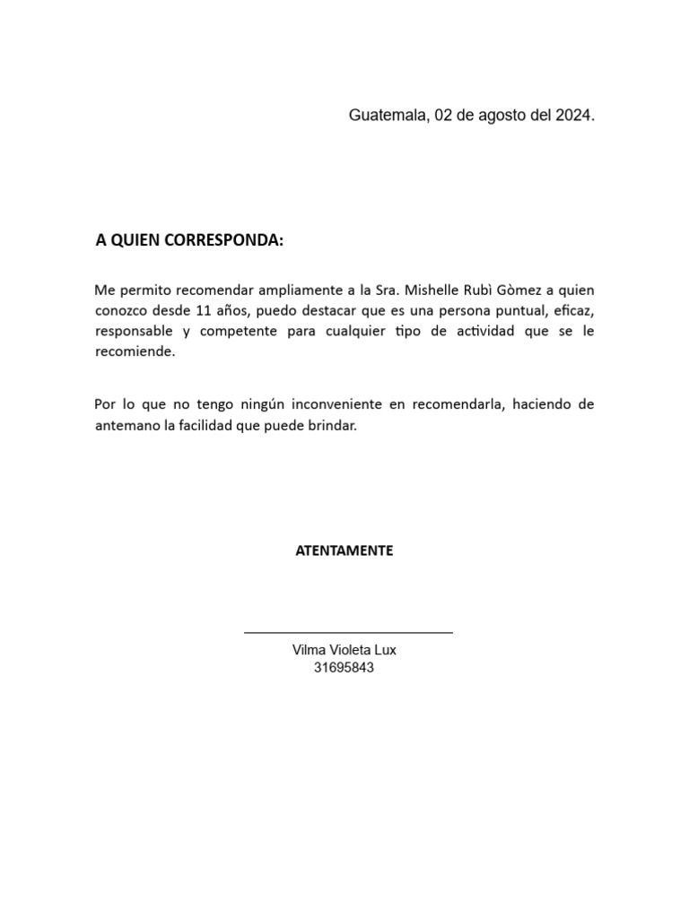 Cartas de Recomendacion Rubi | PDF