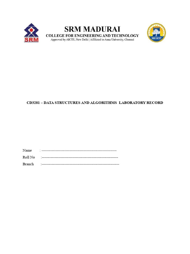 Data Structures and Algorithms Record | PDF | Vertex (Graph Theory) | Teaching Methods & Materials