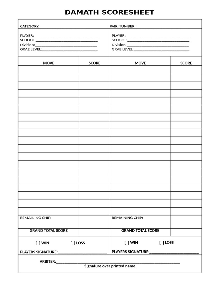Score Sheet | PDF