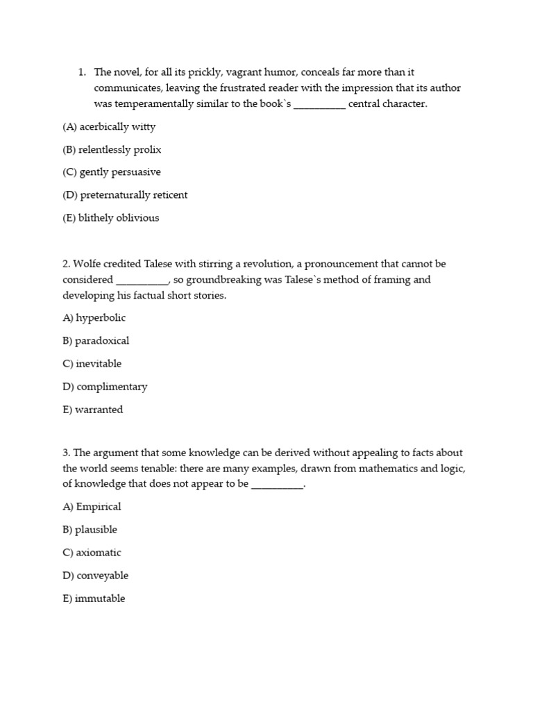 Verbal Reasoning Sample Questions | PDF