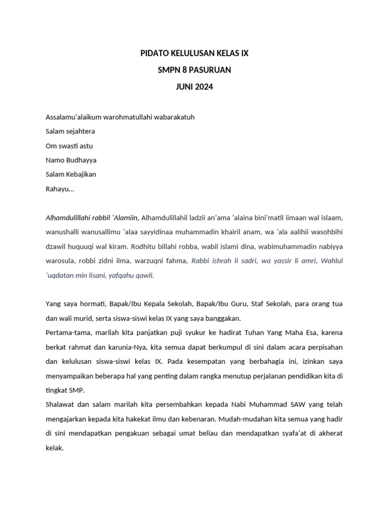 Pidato Kelulusan Kelas Ix | PDF